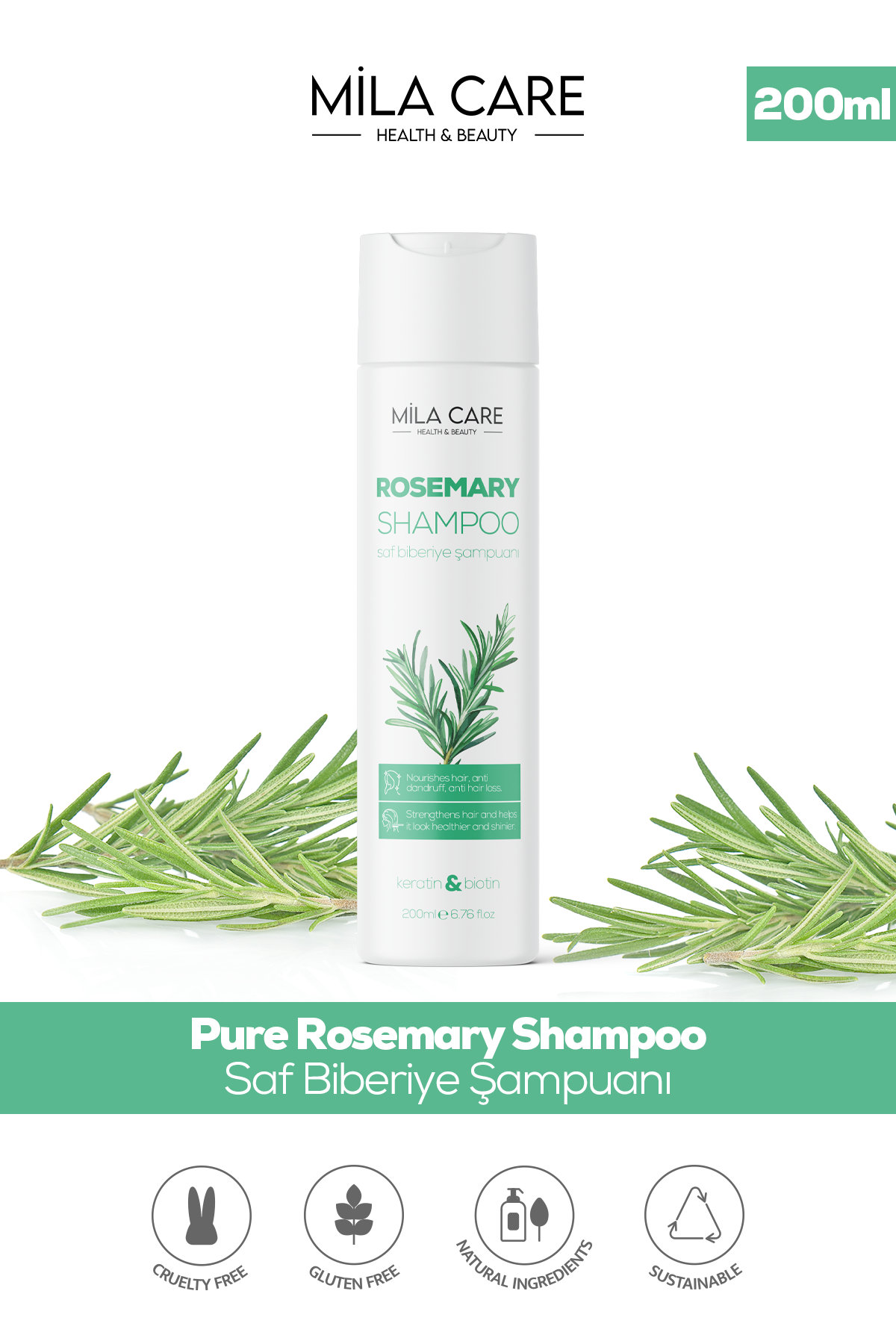Pure Rosemary Shampoo Saf Biberiye Şampuanı – Mila Care